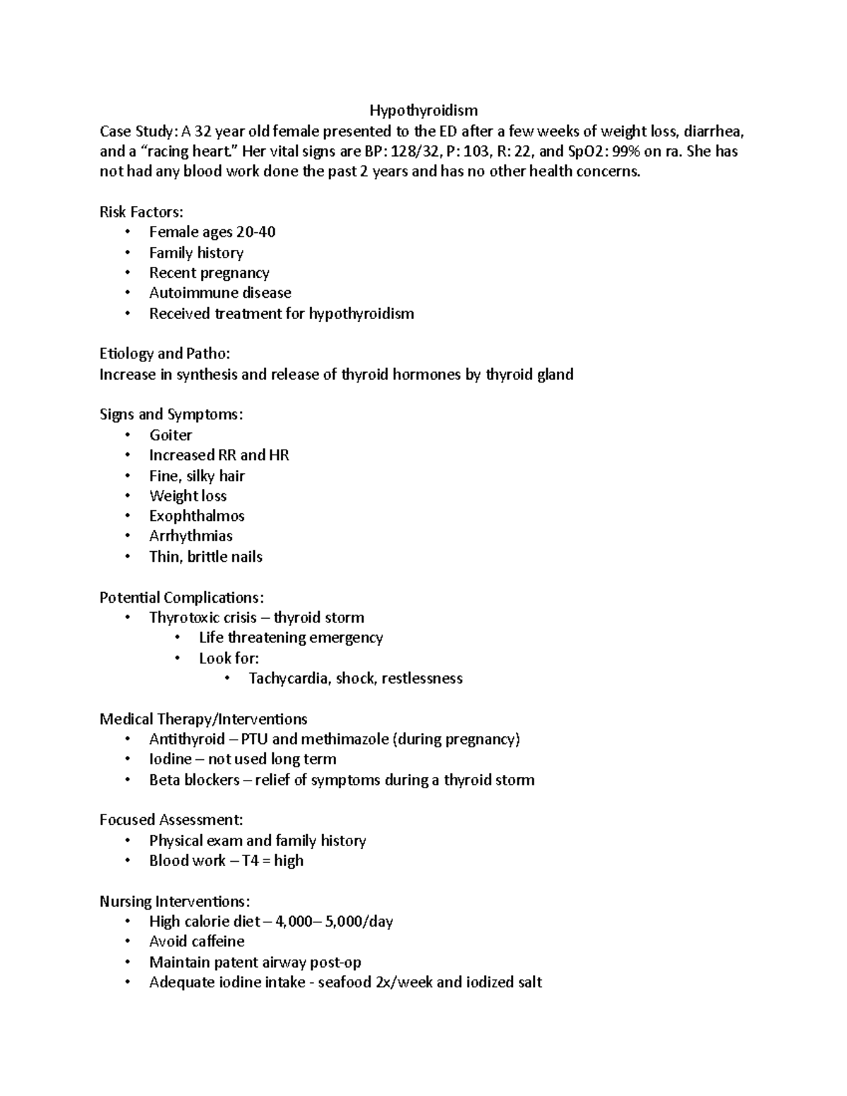 Hyperthyroidism - student test map - Case Study: A 32 year old female ...
