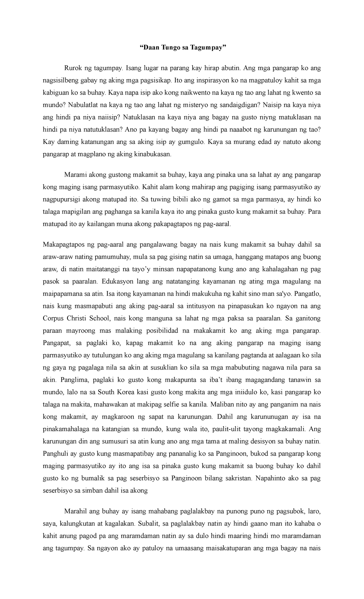 10 bagay na nais kung makamit sa buhay - “Daan Tungo sa Tagumpay” Rurok ...