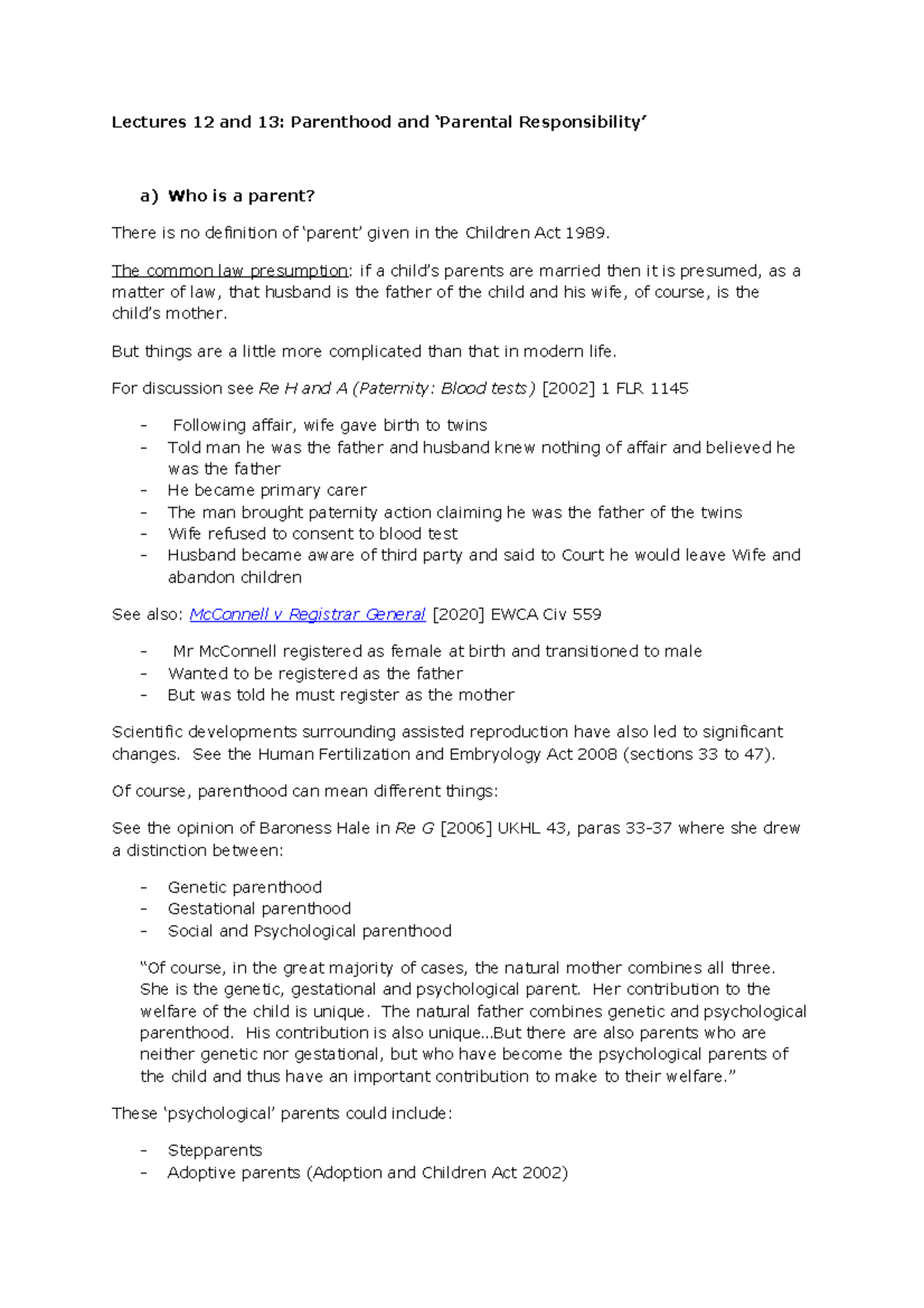 Family L12&13 - Lectures 12 and 13: Parenthood and ‘Parental ...