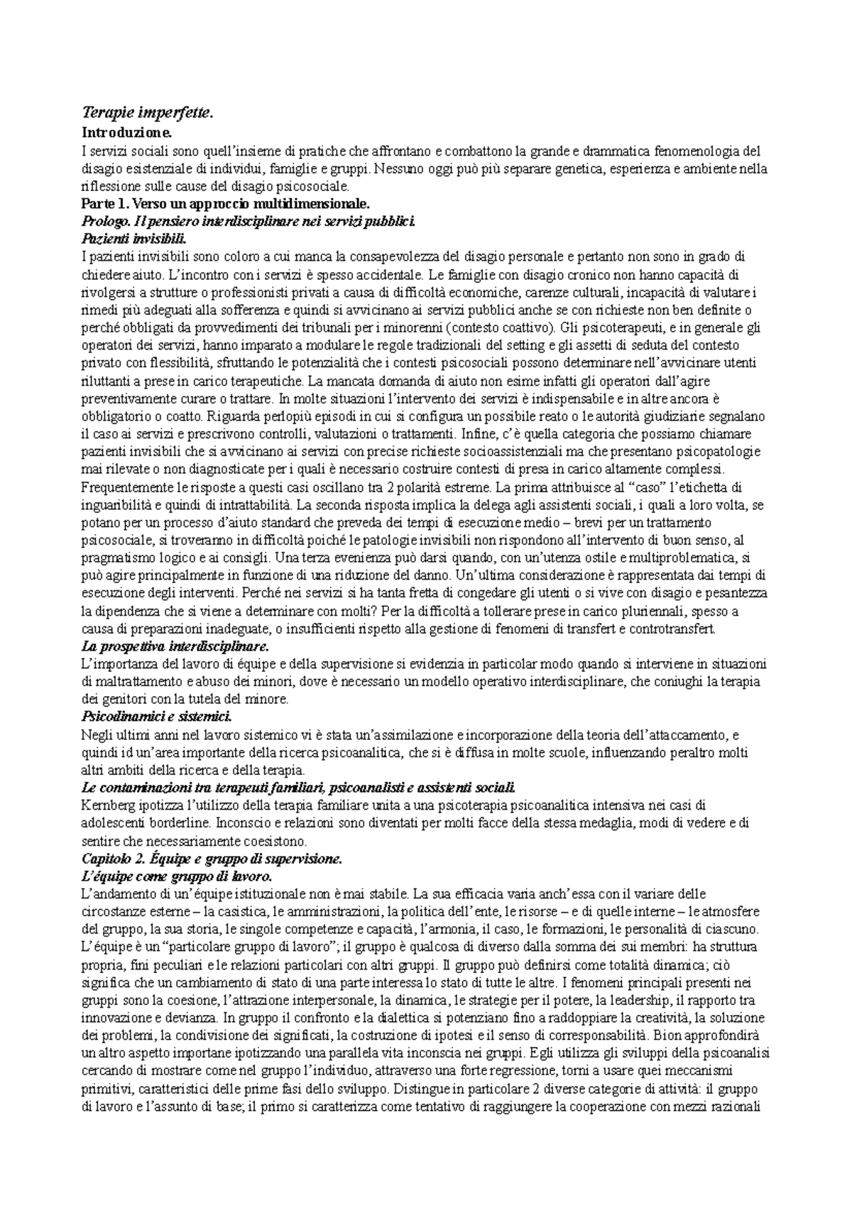 Terapie imperfette - Sono riassunti capitolo per capitolo divisi in ...