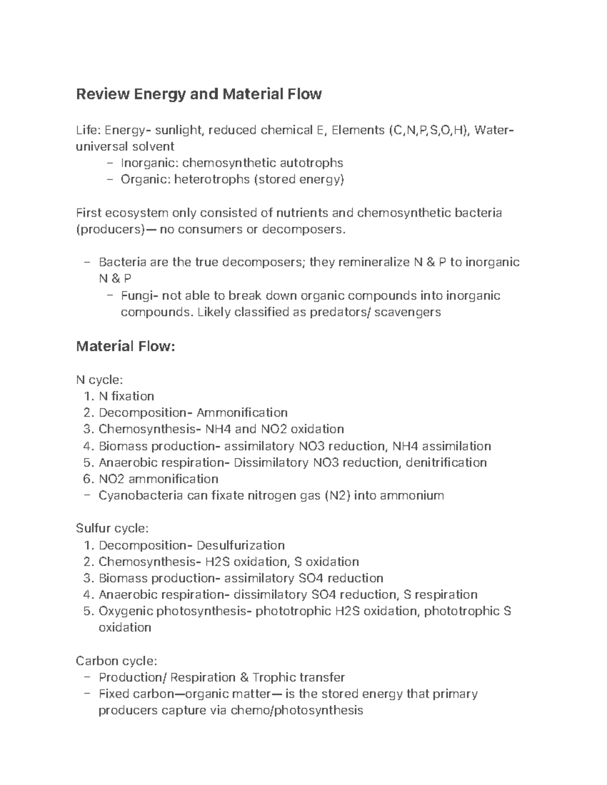 Review Energy and Material Flow - 1. 2. 3. 4. 5. 6. 1. 2. 3. 4. 5 ...