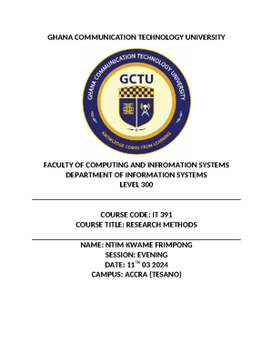 Research methods - project work - GHANA TECHNOLOGY UNIVERSITY COLLEGE ...