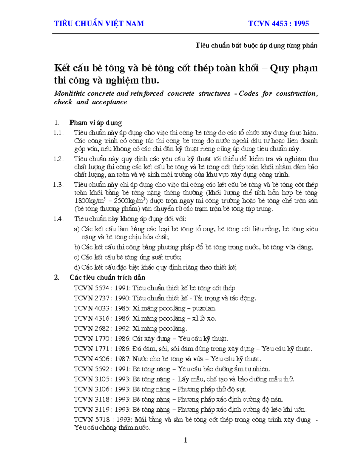 31 TCVN 4453 1995 BTCT-QP thi cong va NTaa - Ti™u chu»n bæt buÈc ∏p dÙng tıng ph«n K’t c u b™ t ...