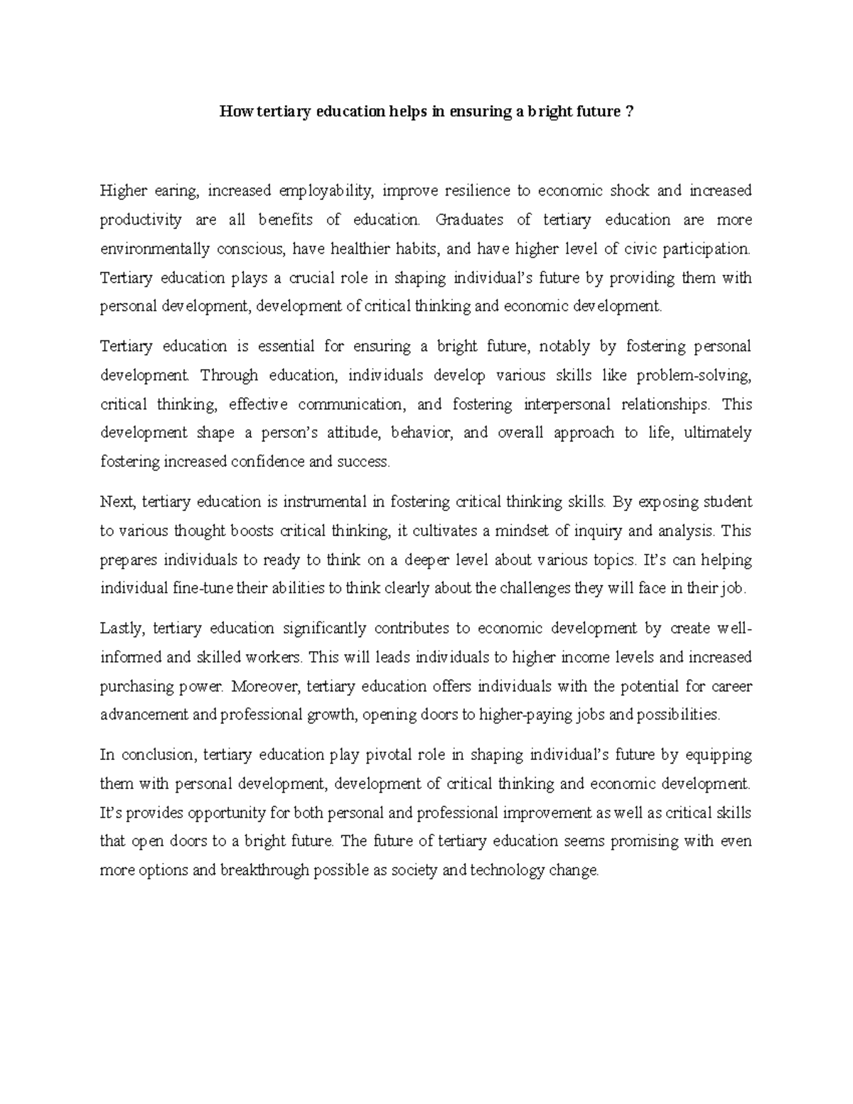 How tertiary education helps in ensuring a bright future - Graduates of ...