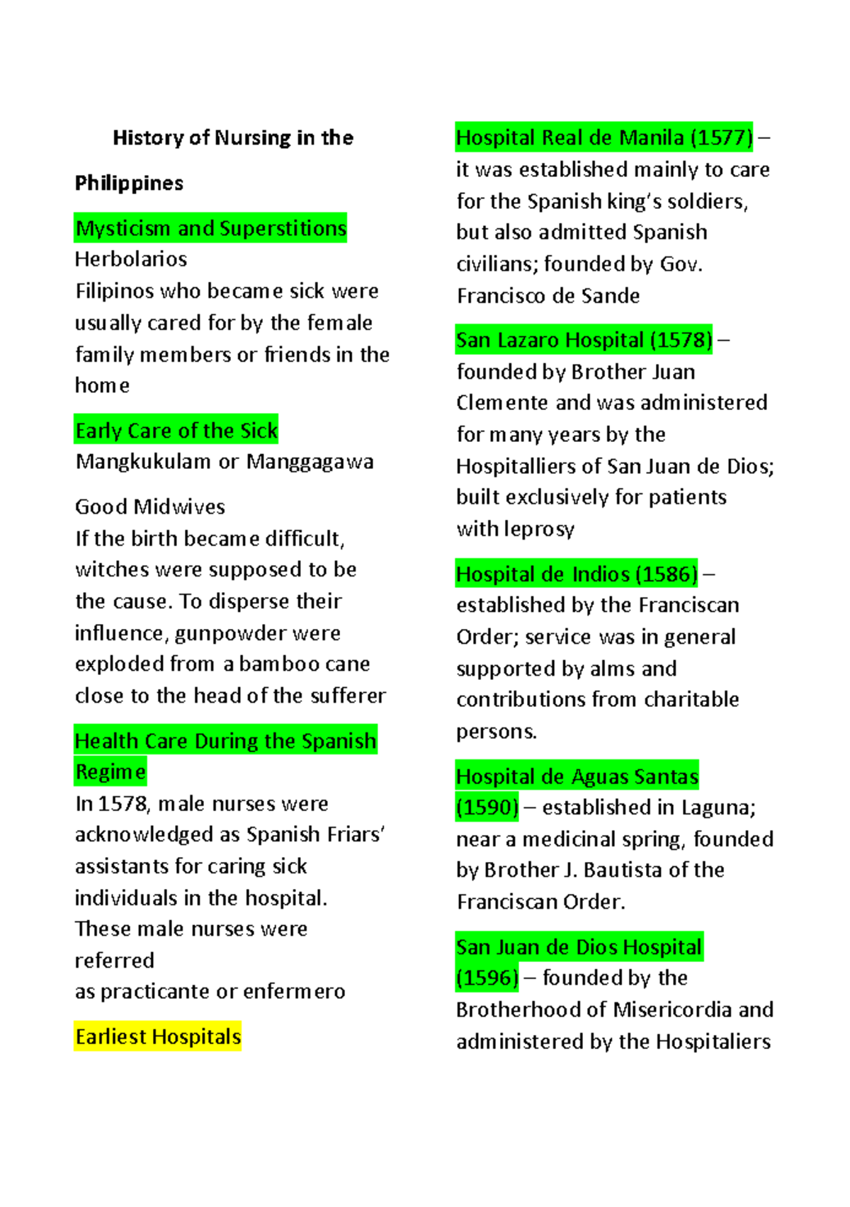 Tfn Reviewer - Lecture notes of Tfn Prelimenary - History of Nursing in ...