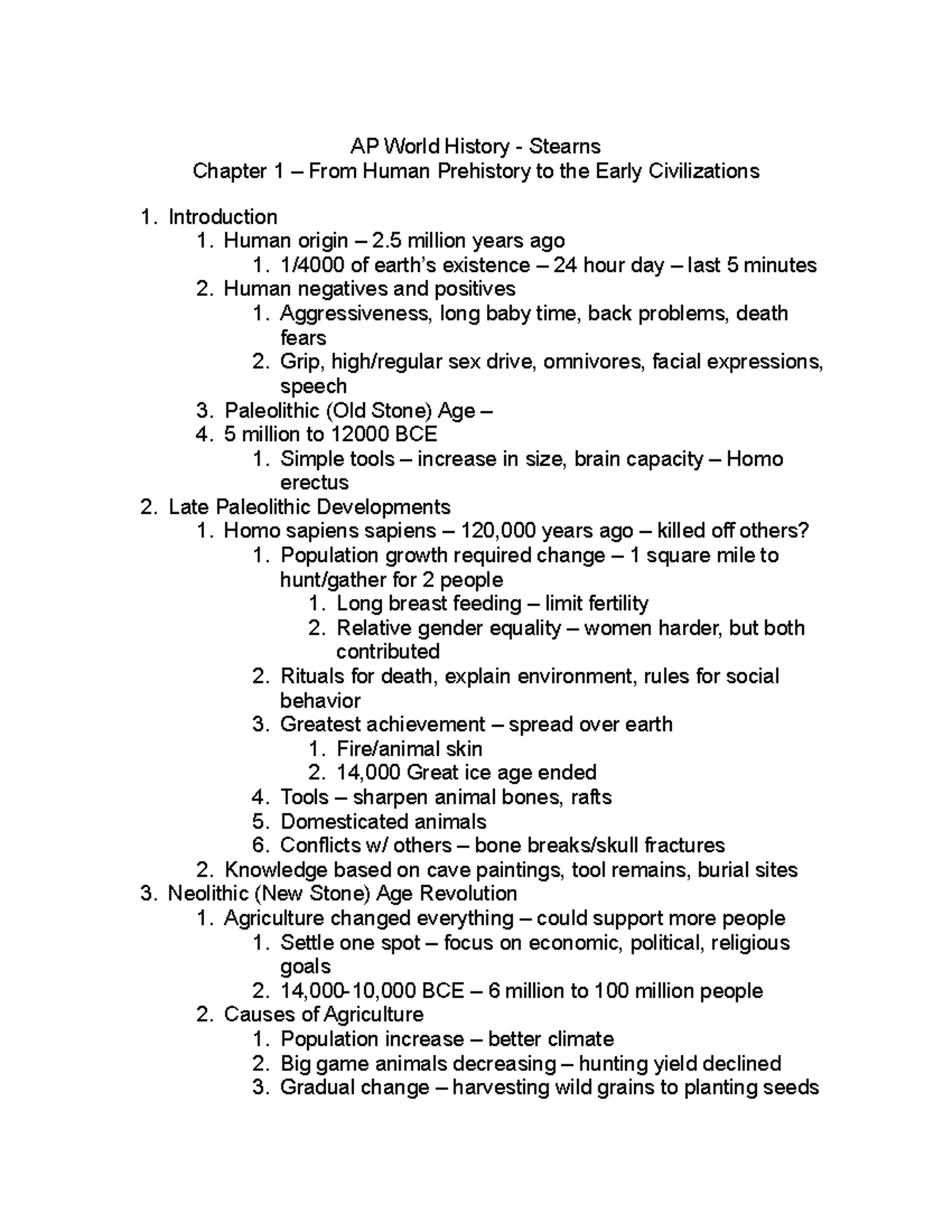 Chapter 1 World History notes - HIST 1100 - KSU - Studocu