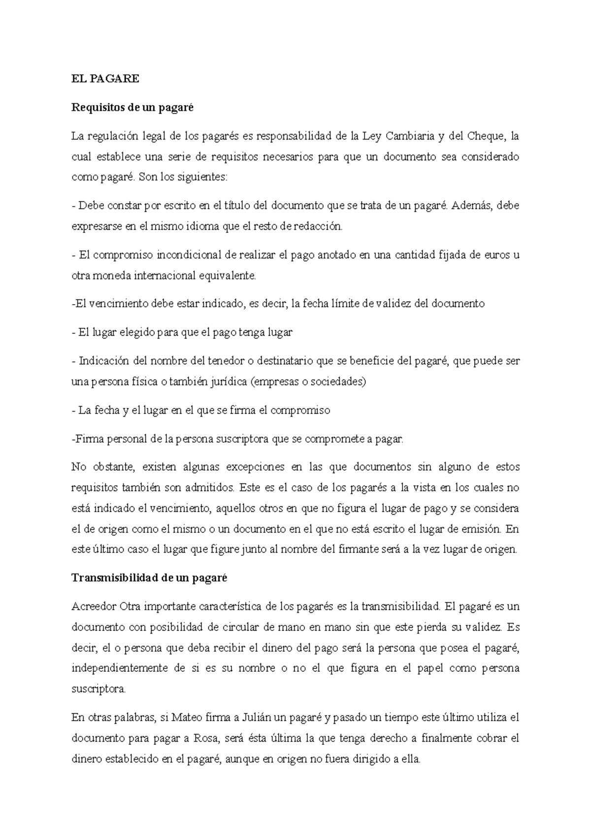 EL Pagare - EL PAGARE Requisitos de un pagaré La regulación legal de ...