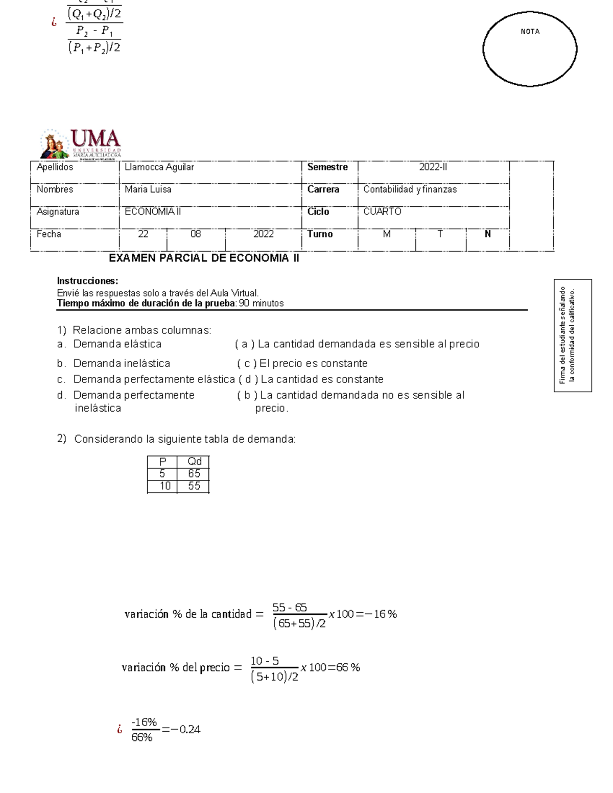 Examen-parcial-de-economia-ii compress - NOTA Apellidos Llamocca Aguilar Semestre 2022-II ...