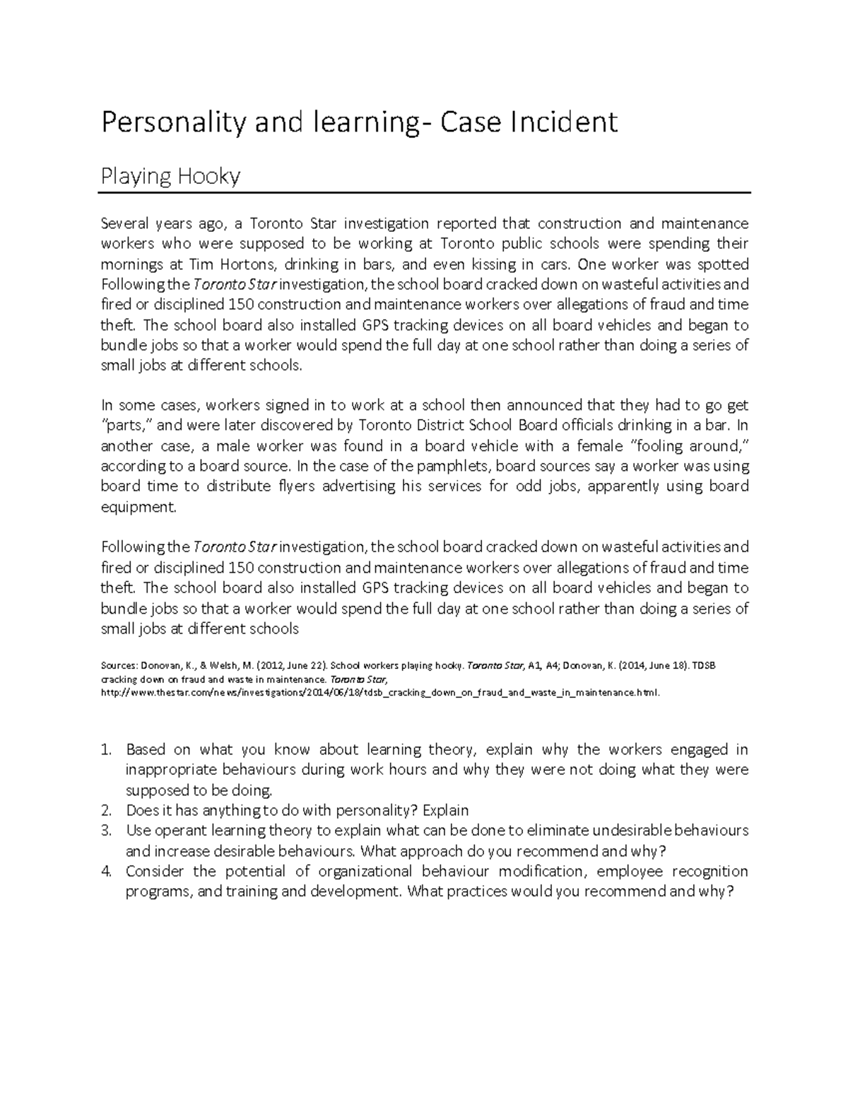 OB-learning case incident - Personality and learning - Case Incident ...