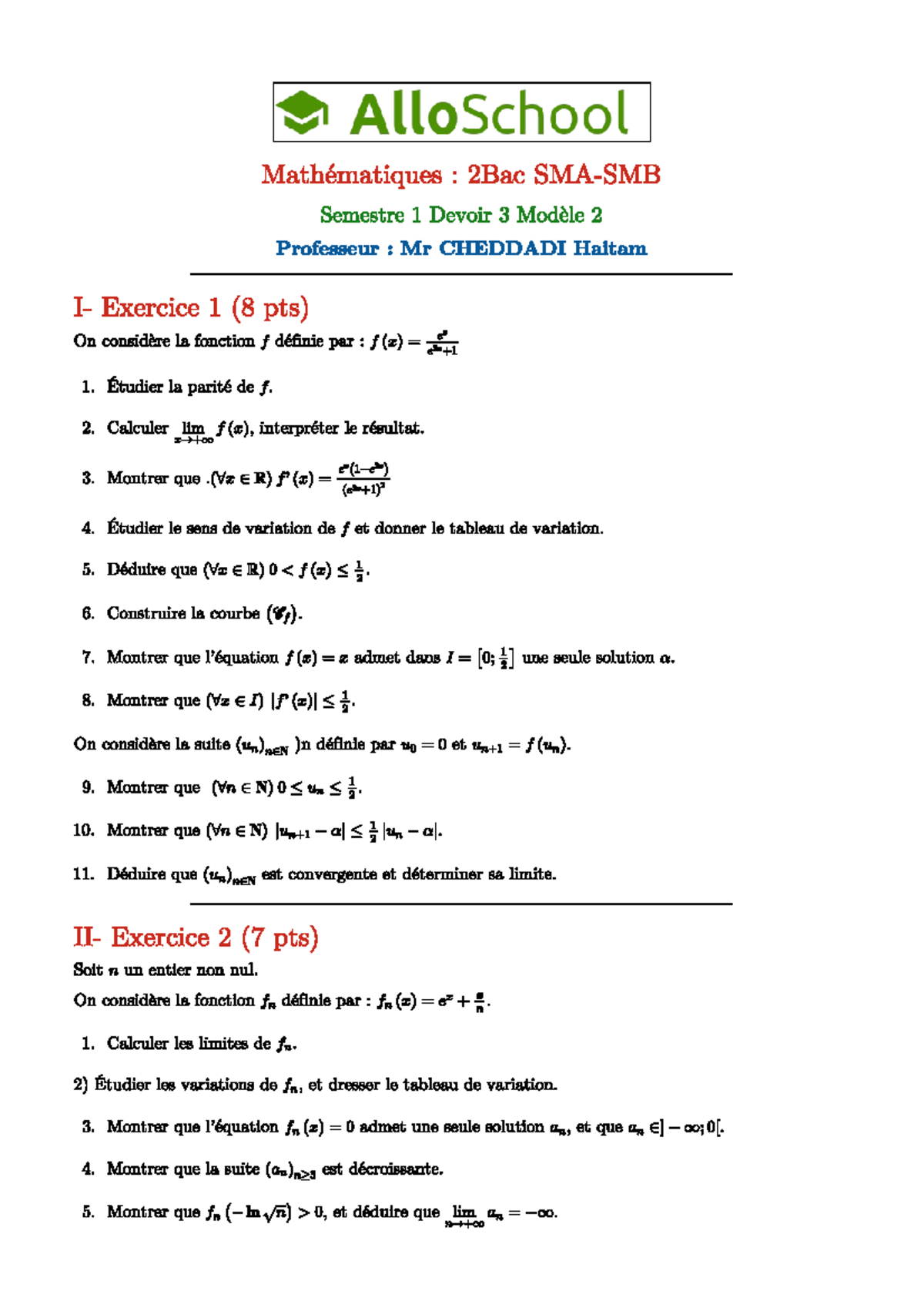Maths 2bac sm semestre 1 devoir 3 modele 2 1 - Mathématiques de Base ...