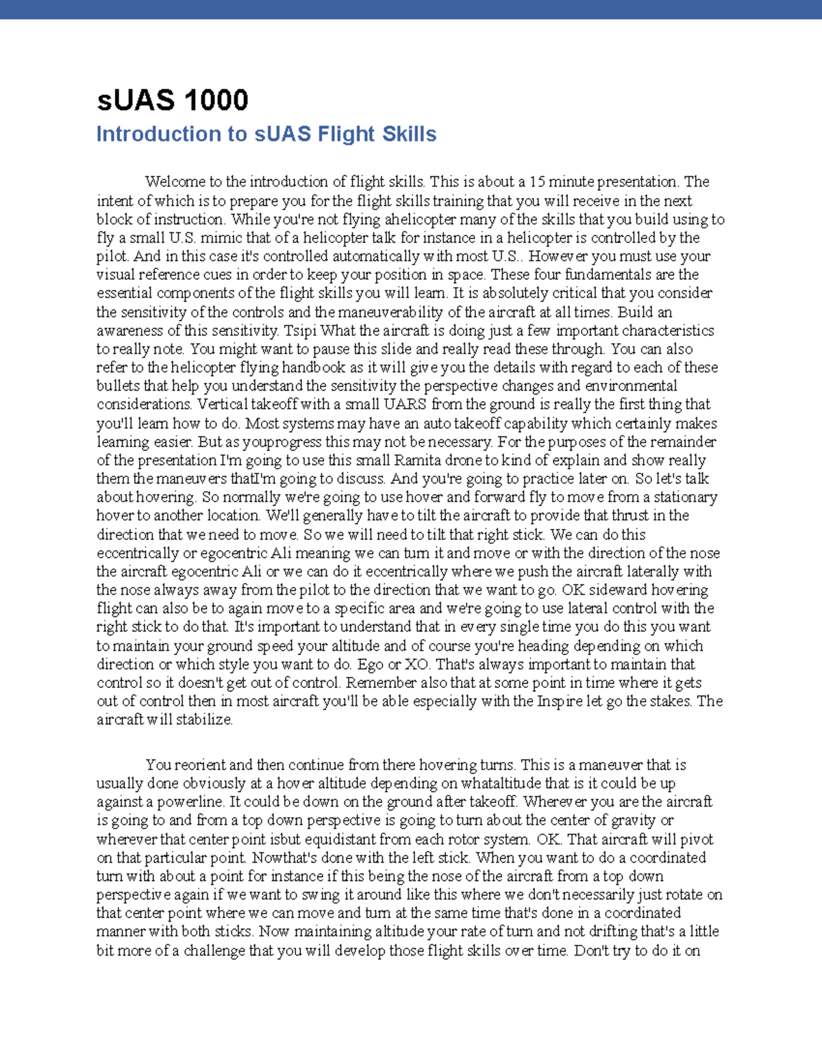 Introduction to s UAS Flight Skills - ?? sUAS 1000 Introduction to sUAS ...
