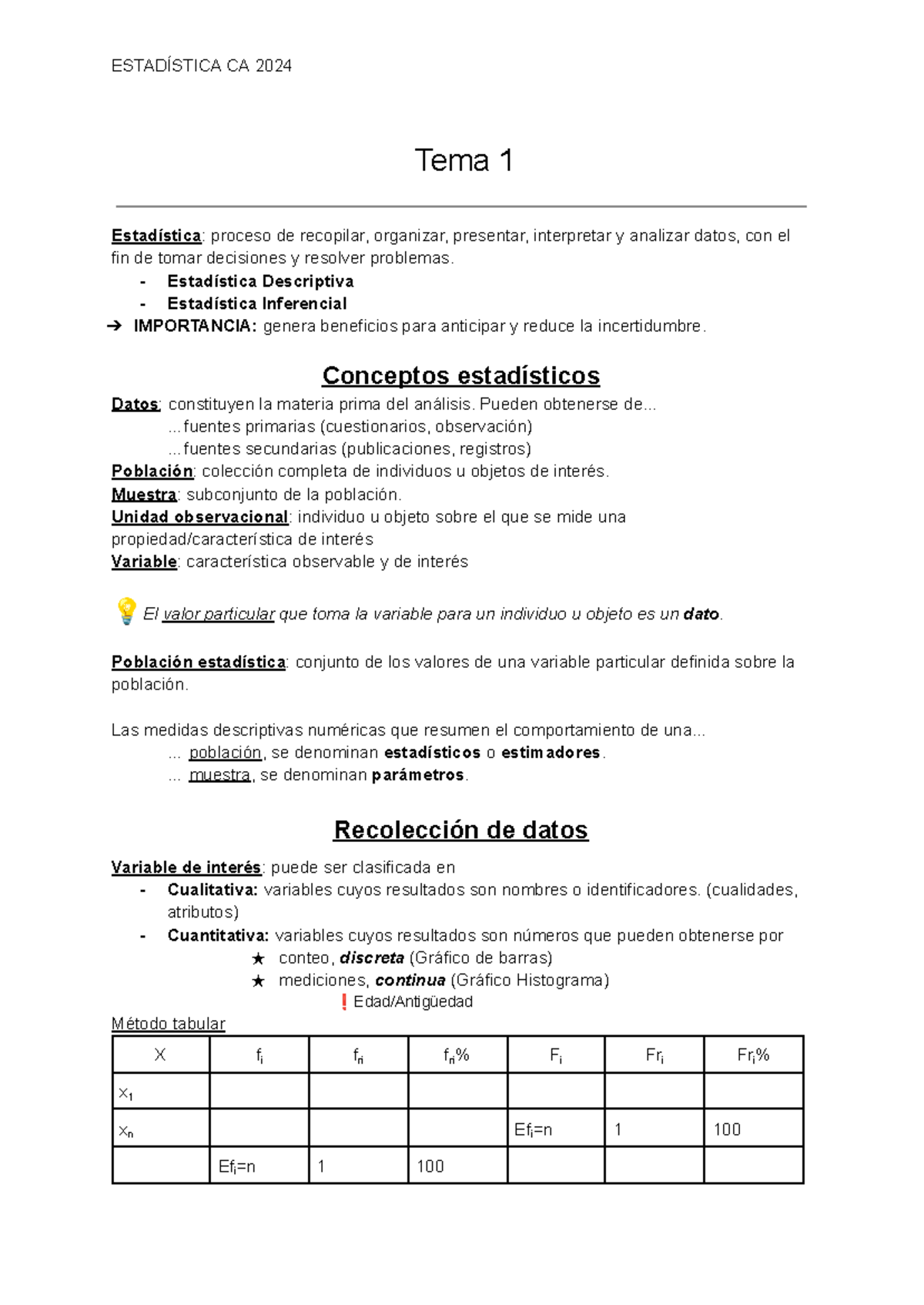 Tema 1- Estadistica CA - Tema 1 Estadística: proceso de recopilar ...