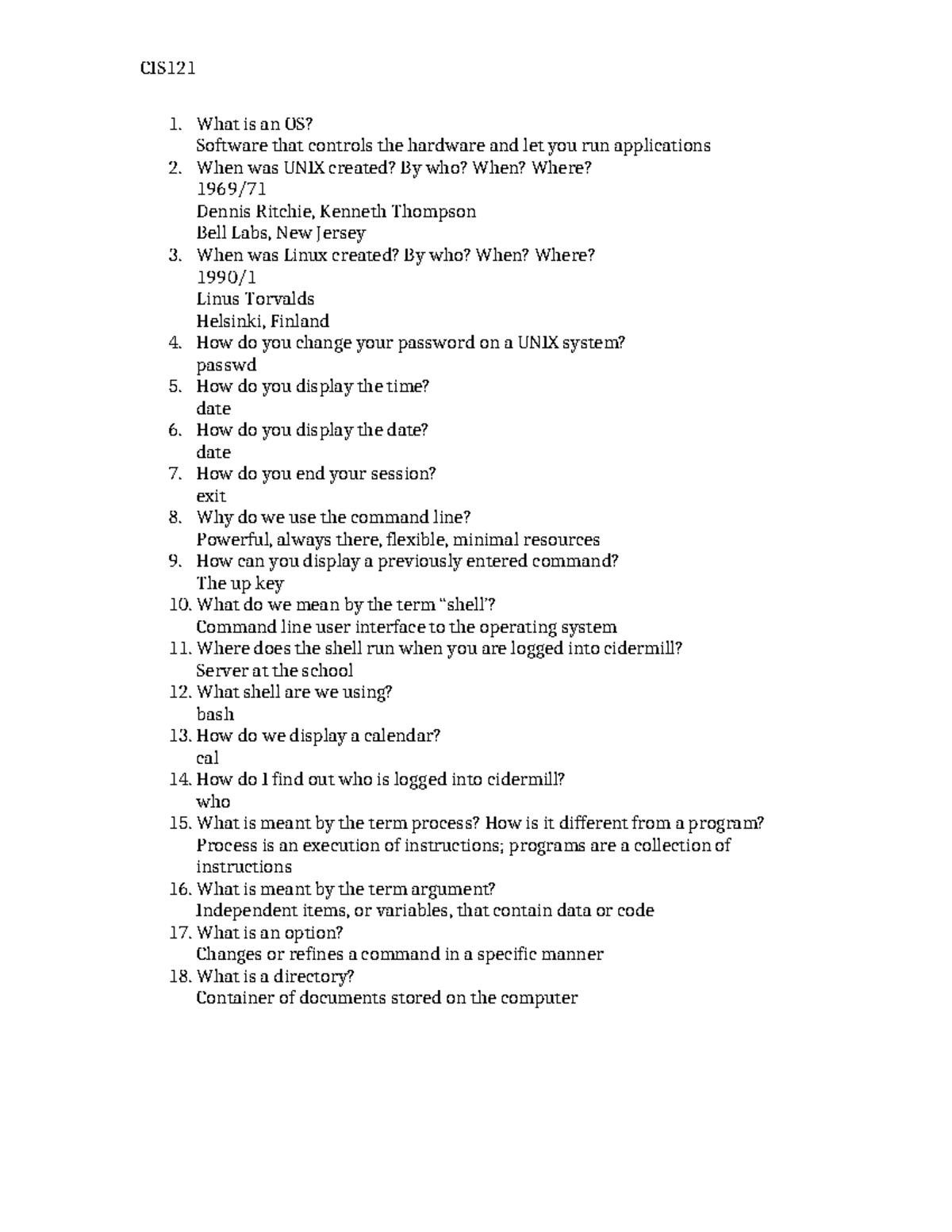 Exercise Module 1 - CIS What is an OS? Software that controls the ...