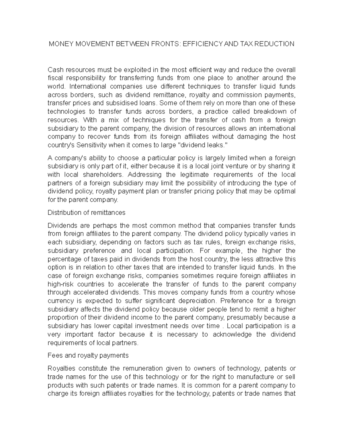 Money Movement Between Fronts Efficiency AND TAX Reduction - MONEY ...