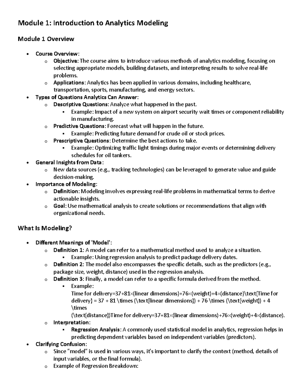 Isye6501 Lecture Notes Week 1 Module 1 Module 1 Introduction To Analytics Modeling Module 