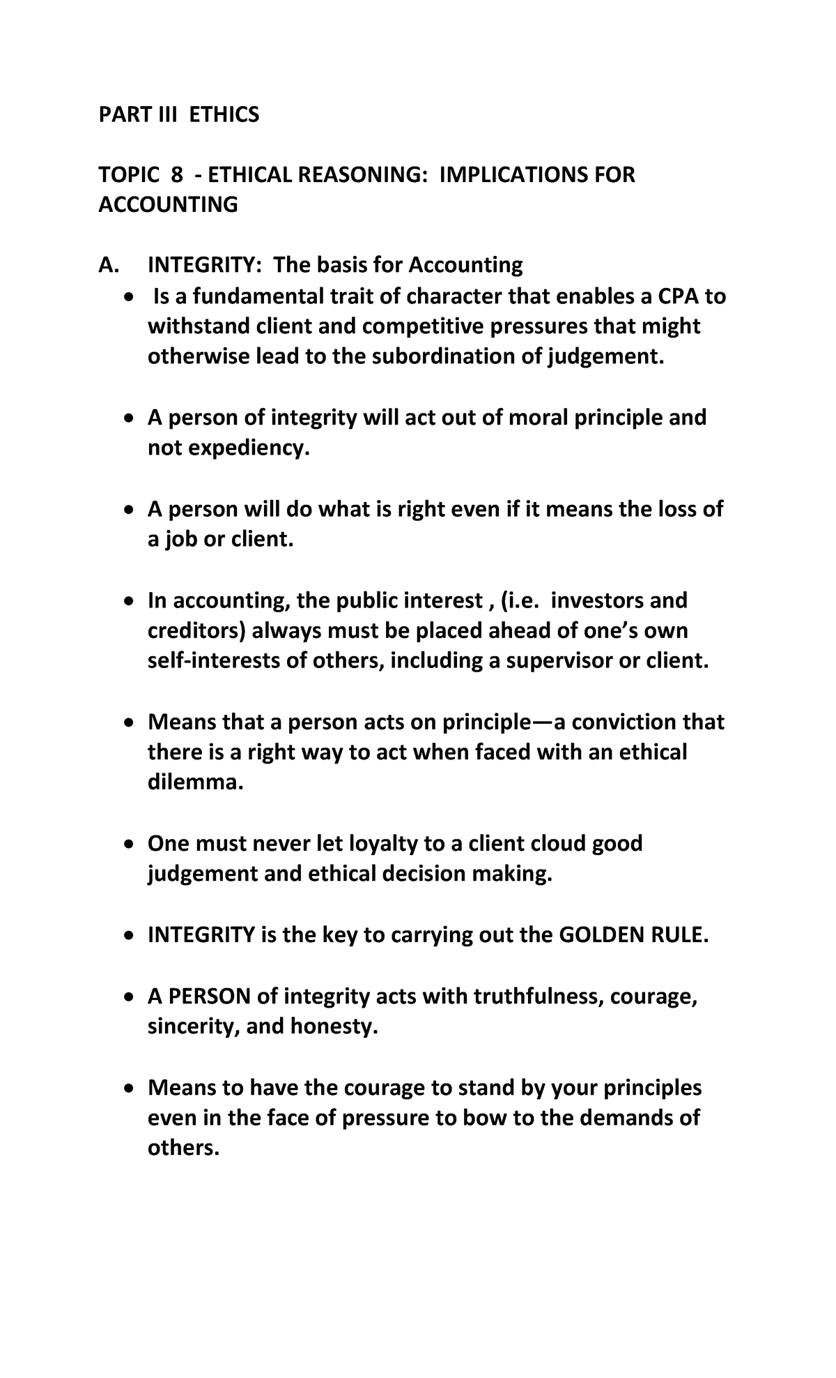 Governance, business ethics, risk management - PART III ETHICS TOPIC 8 ...