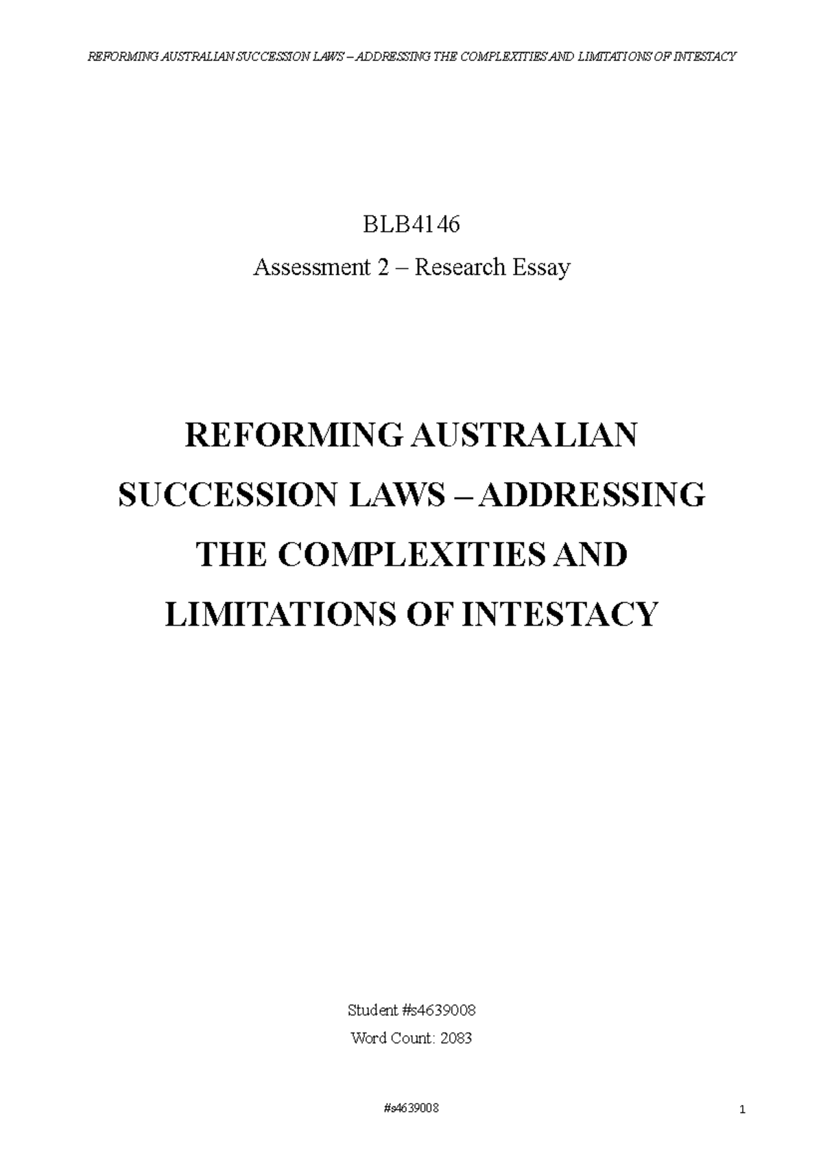 BLB4146 Research Essay - BLB Assessment 2 – Research Essay REFORMING ...