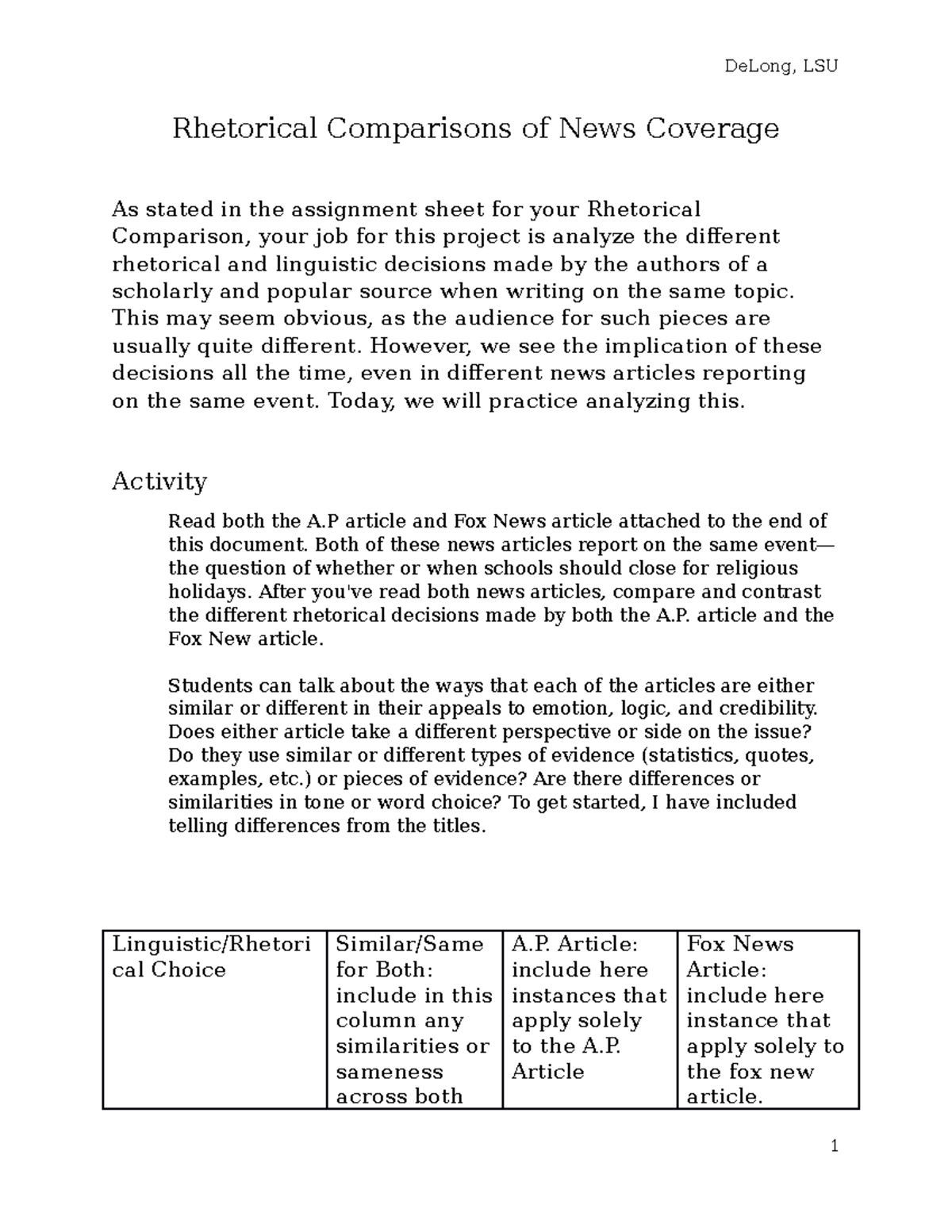 Rhetorical Comparision of News Articles - Rhetorical Comparisons of ...
