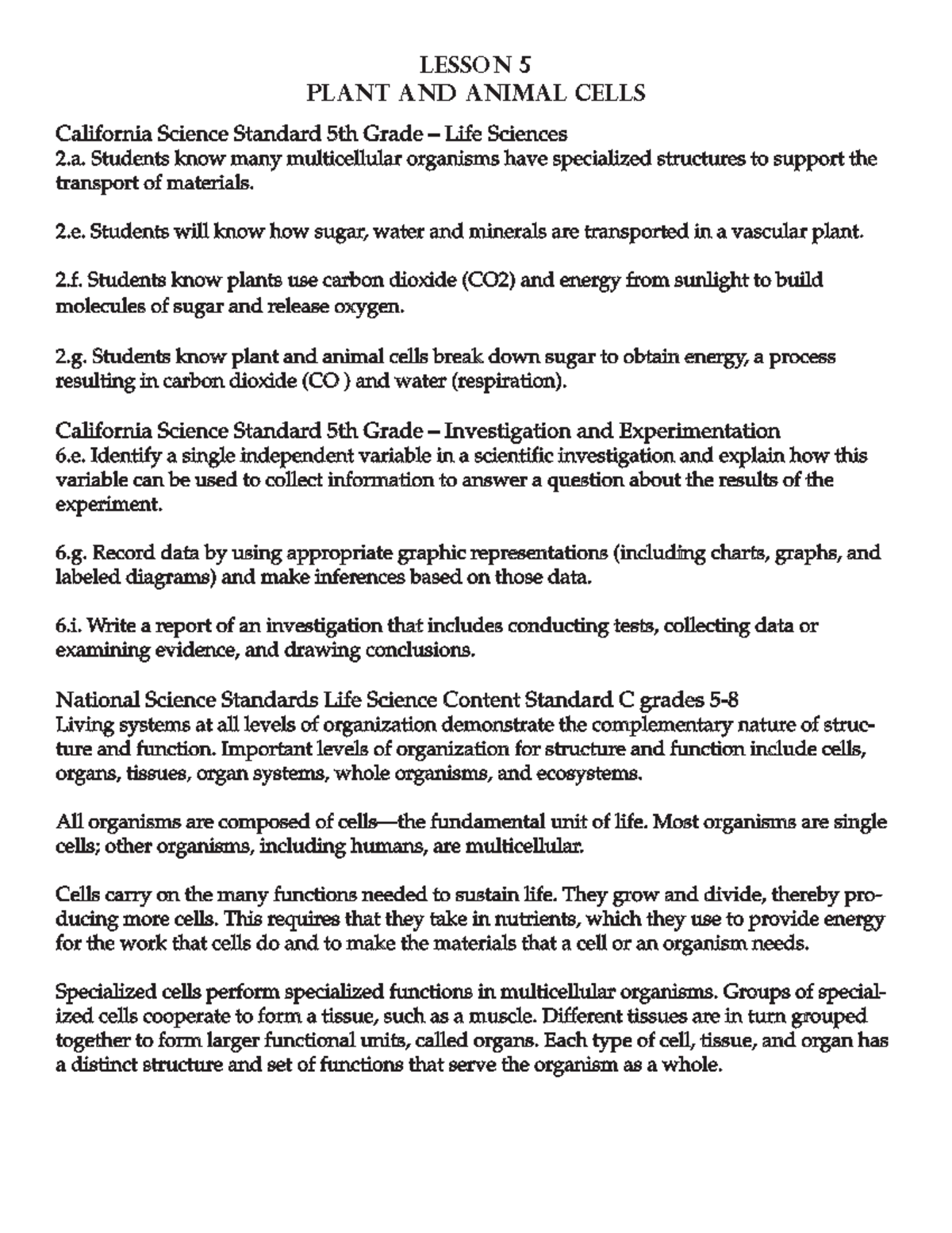 Lesson 5 - Thanks - CCalifornia Science Standard 5th Grade ñ Life ...