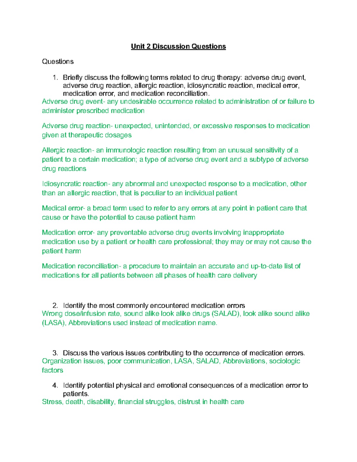 Unit 2 Discussion questions - Unit 2 Discussion Questions Questions Briefly discuss the ...