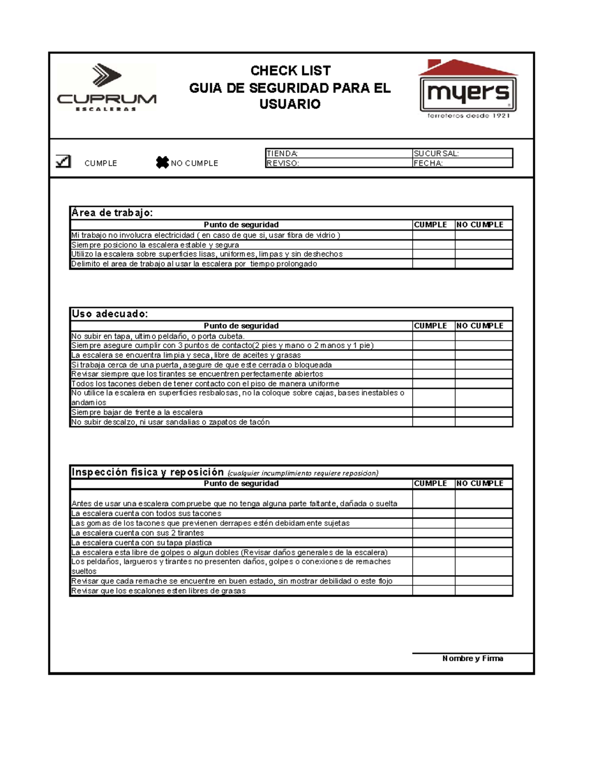 Check list escaleras - seguridad e higiene - TIENDA: SUCURSAL: CUMPLE ...