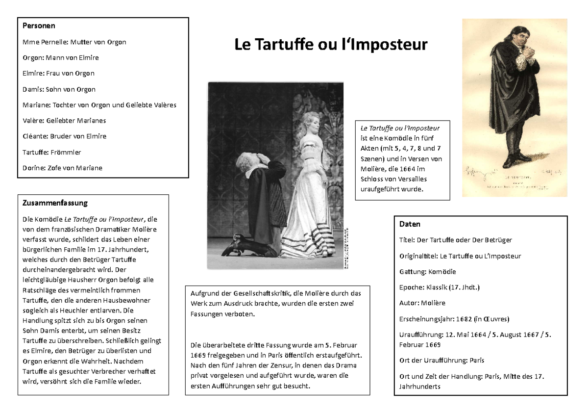 4) Le Tartuffe ou l'Imposteur - Personen Mme Pernelle: Mutter von Orgon ...