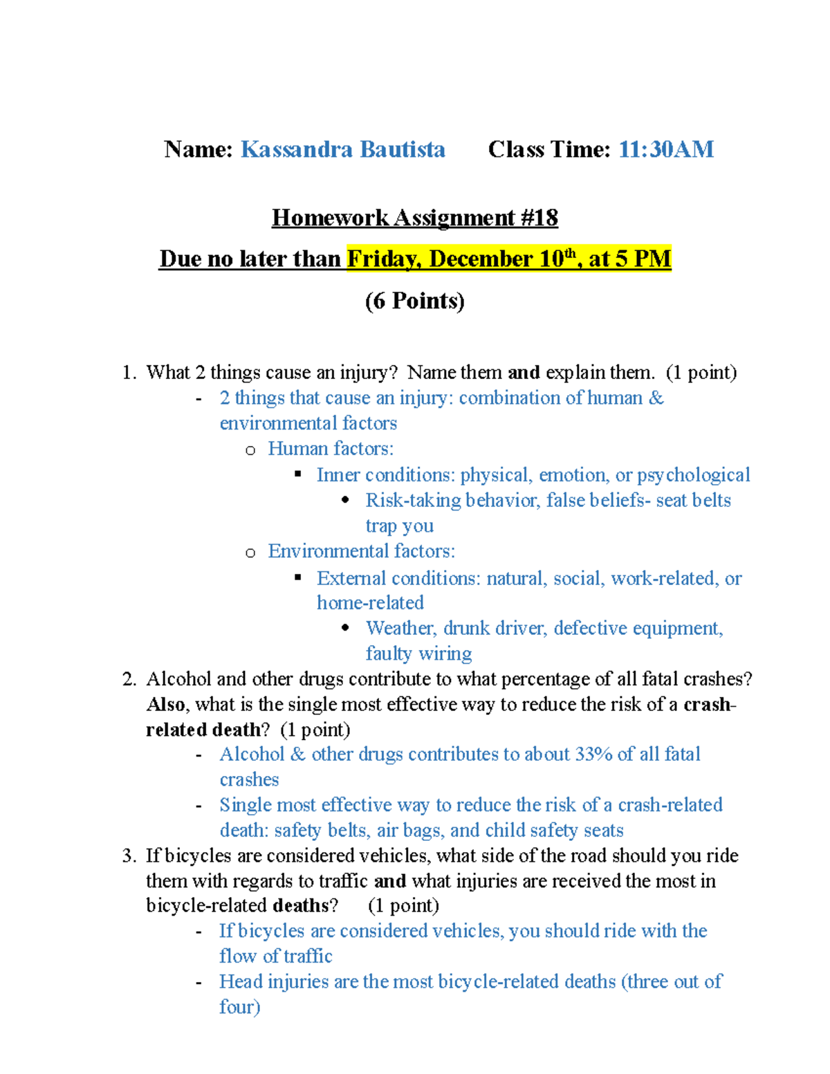 Homework Assignment #18 - Personal Safety - Name: Kassandra Bautista ...