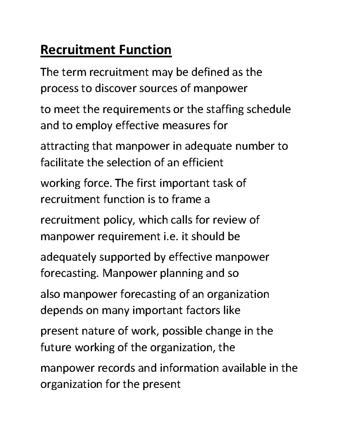 2 Recruitment ,selection and procedure - Recruitment Function The term ...