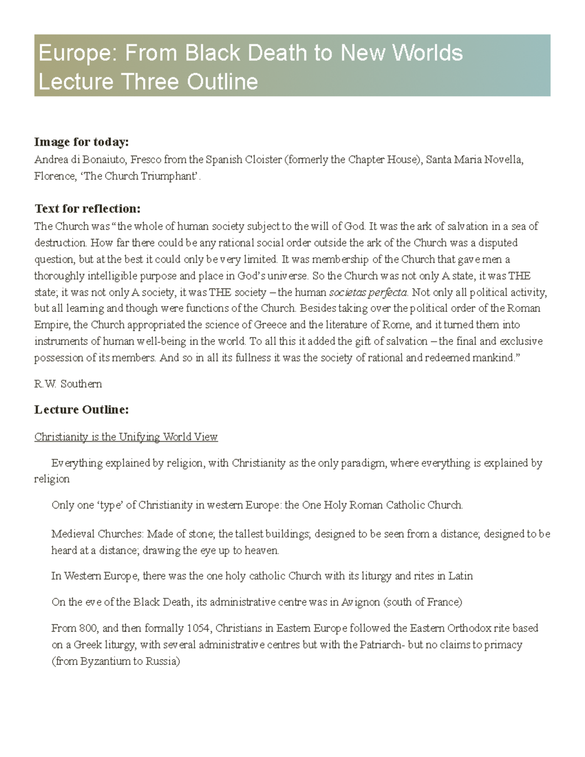 HIST10016 Lecture Three - Europe: From Black Death to New Worlds ...