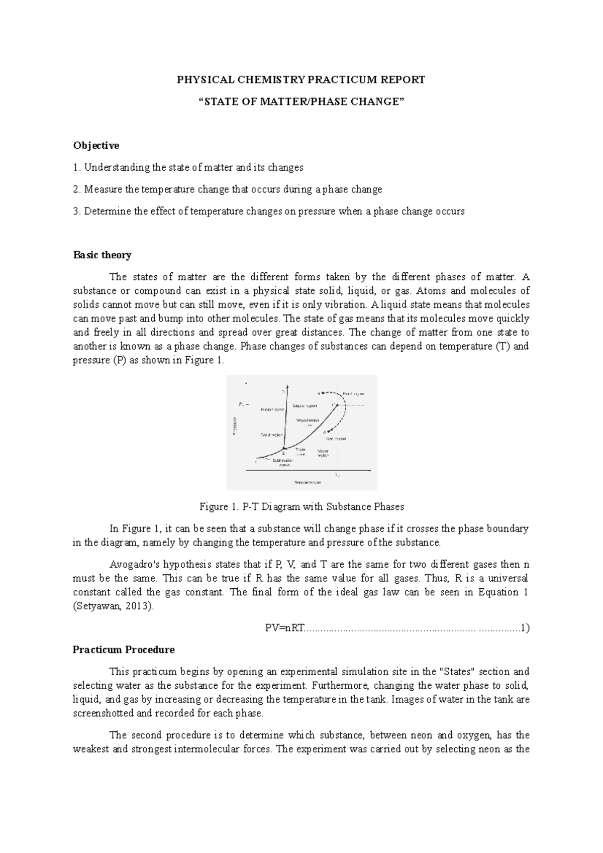 Physical Chemistry Practicum Report State of Matter Phase Change - PHYSICAL CHEMISTRY PRACTICUM ...