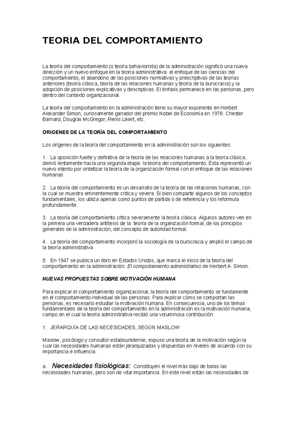 Informacion teoria del comportamiento - TEORIA DEL COMPORTAMIENTO La ...