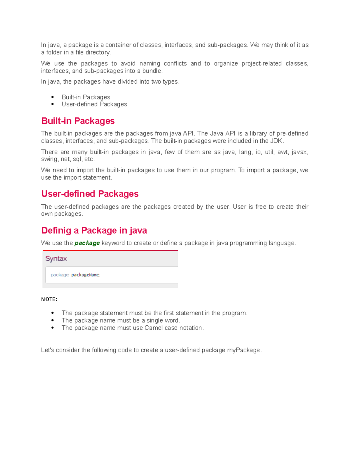 1. Defining A Package - Computer Science - JNTU - Studocu