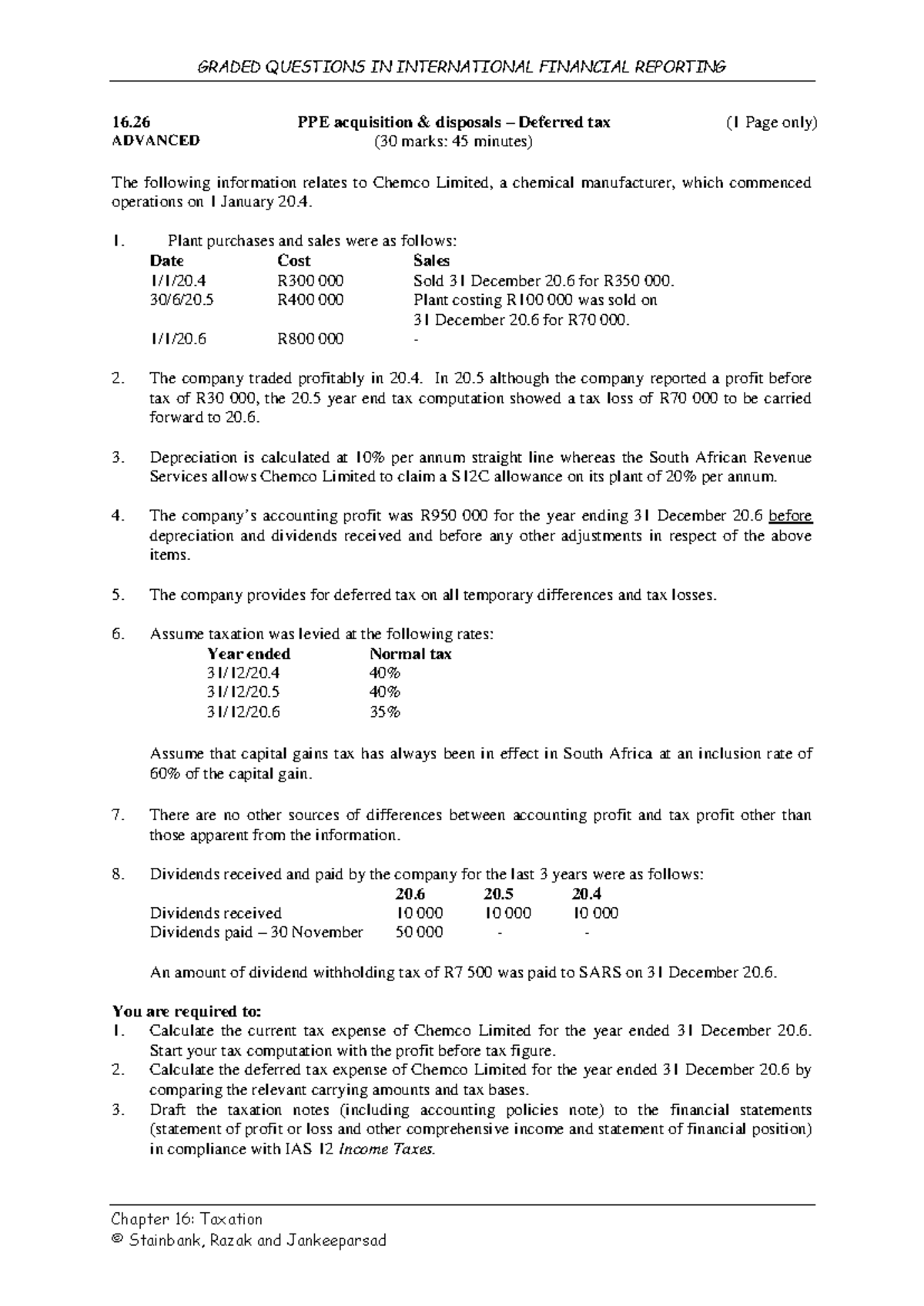 16.26 Chemco Ltd - Notes - Chapter 16: Taxation 16 PPE acquisition ...