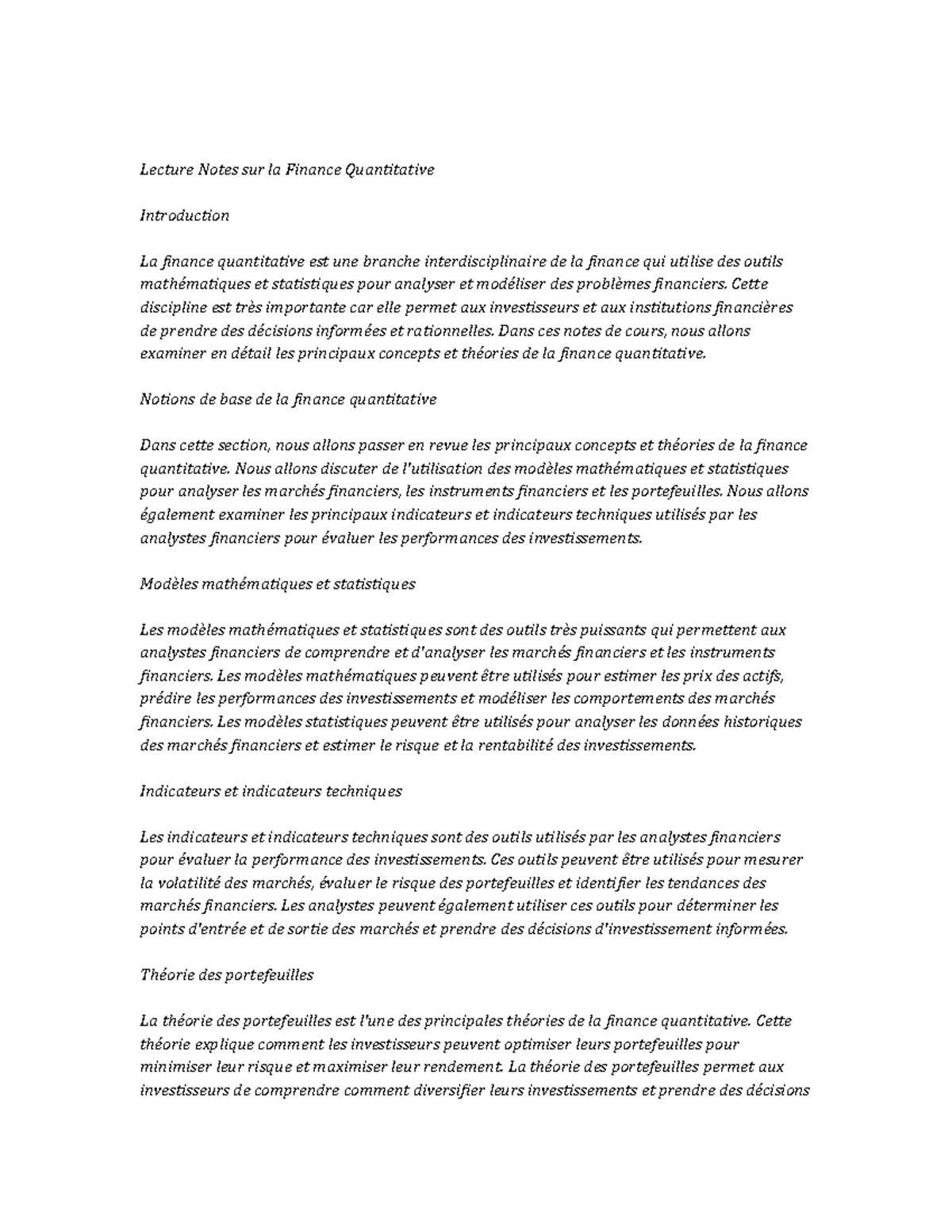 Quantitative Finance note study - Lecture Notes sur la Finance ...
