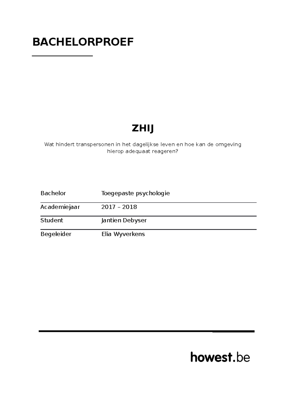 Bachelorproef Jantien Debyser 0 - BACHELORPROEF ZHIJ Wat hindert transpersonen in het dagelijkse ...