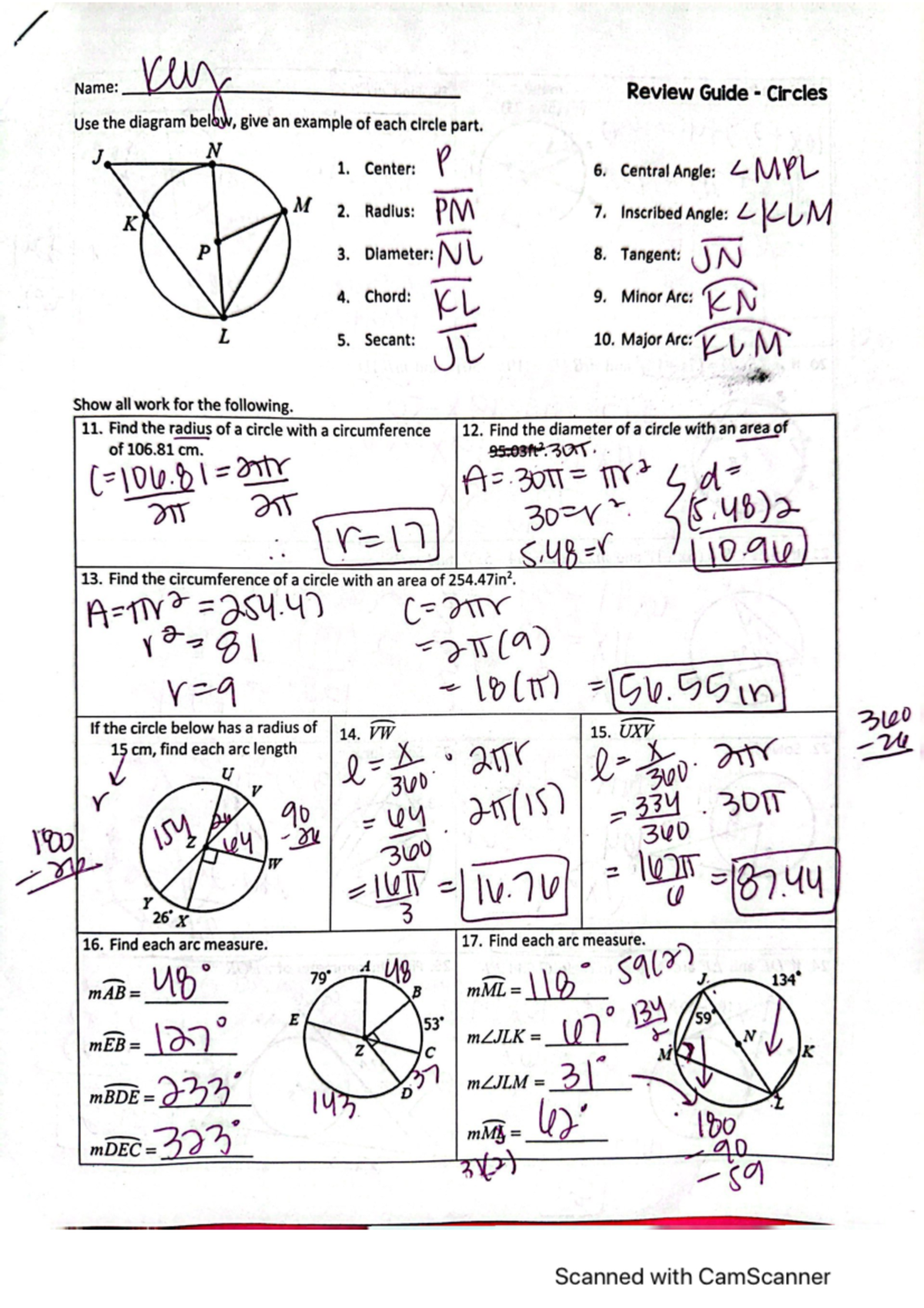 Key+-+Review+Guide+-+Circles - MGF 1106 - Studocu