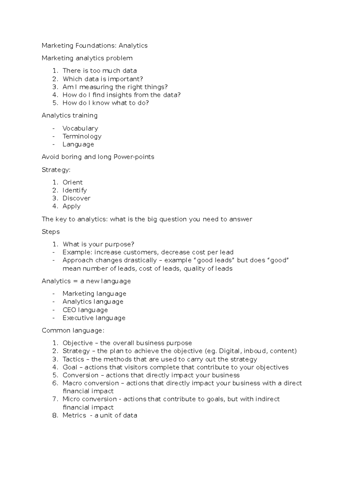 Marketing Foundations analytics certification NOTES (Project 1 ...