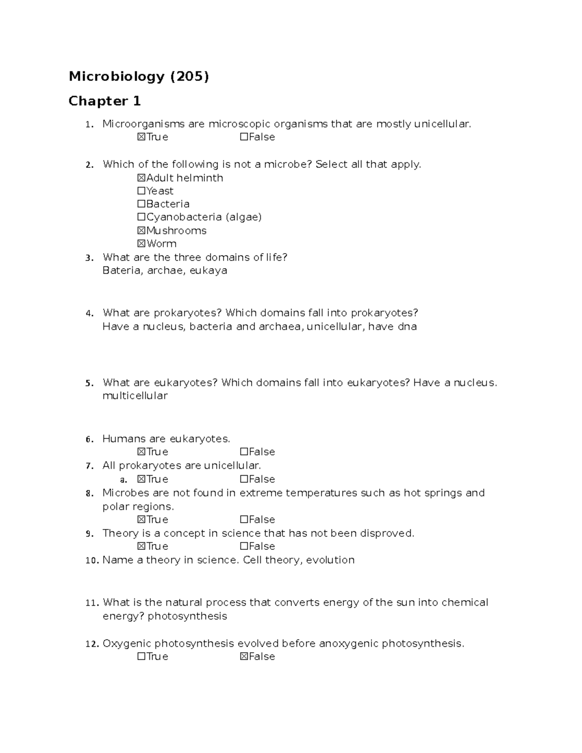 Chapter 1 worksheet microbiologey - Microbiology (205) Chapter 1 ...