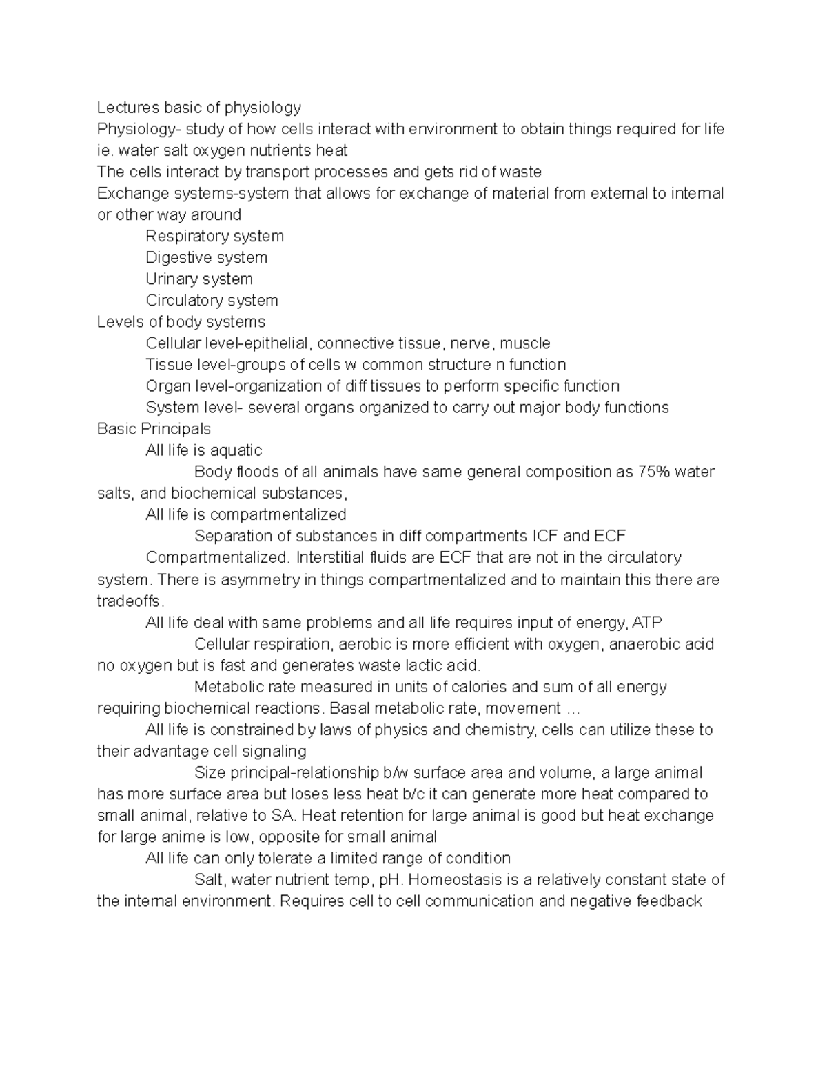 BIO 203 - Lecture notes 1-8 - Lectures basic of physiology Physiology ...