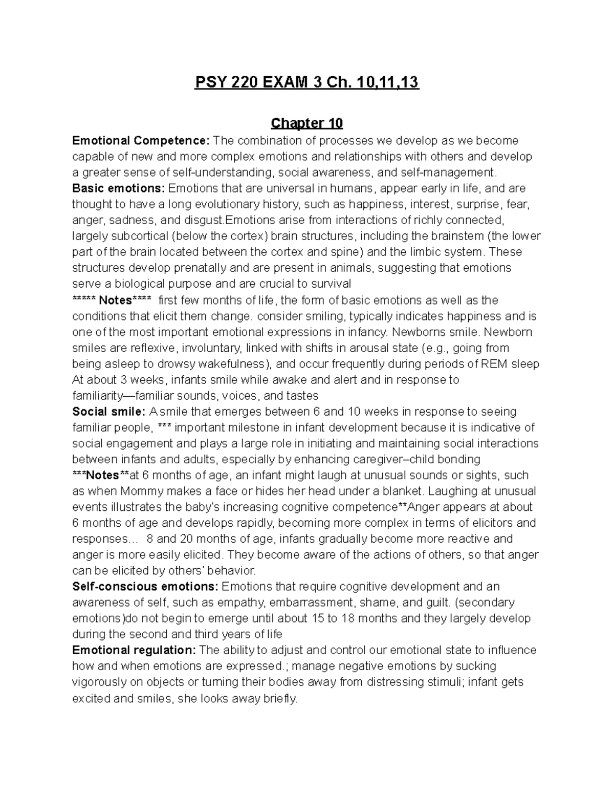 PSY 220 EXAM 3 Ch 10-13 - Exam 3 lecture notes - PSY 220 EXAM 3 Ch. 10 ...