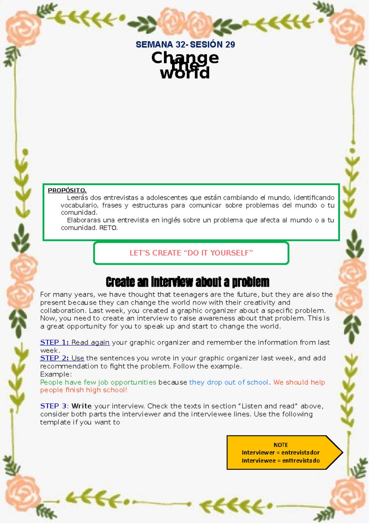Ingles semana 39 - WRITE A SHORT TEXT introducing yourself and tell about your family. Include ...