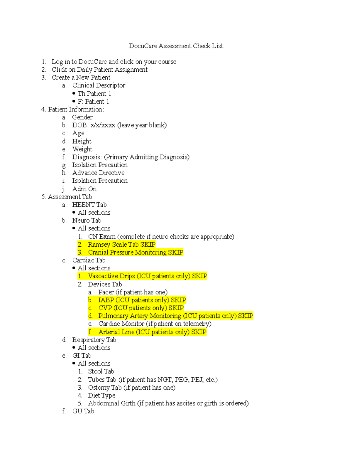 Docu Care Assessment Check List-1 - DocuCare Assessment Check List Log ...