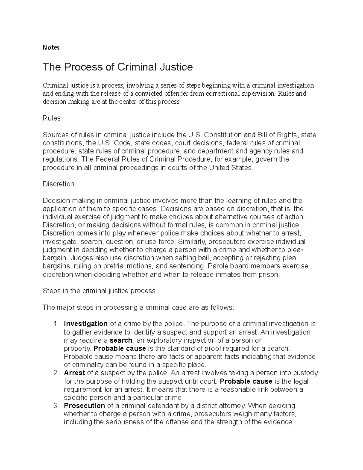 125 - crime - Notes The Process of Criminal Justice Criminal justice is ...