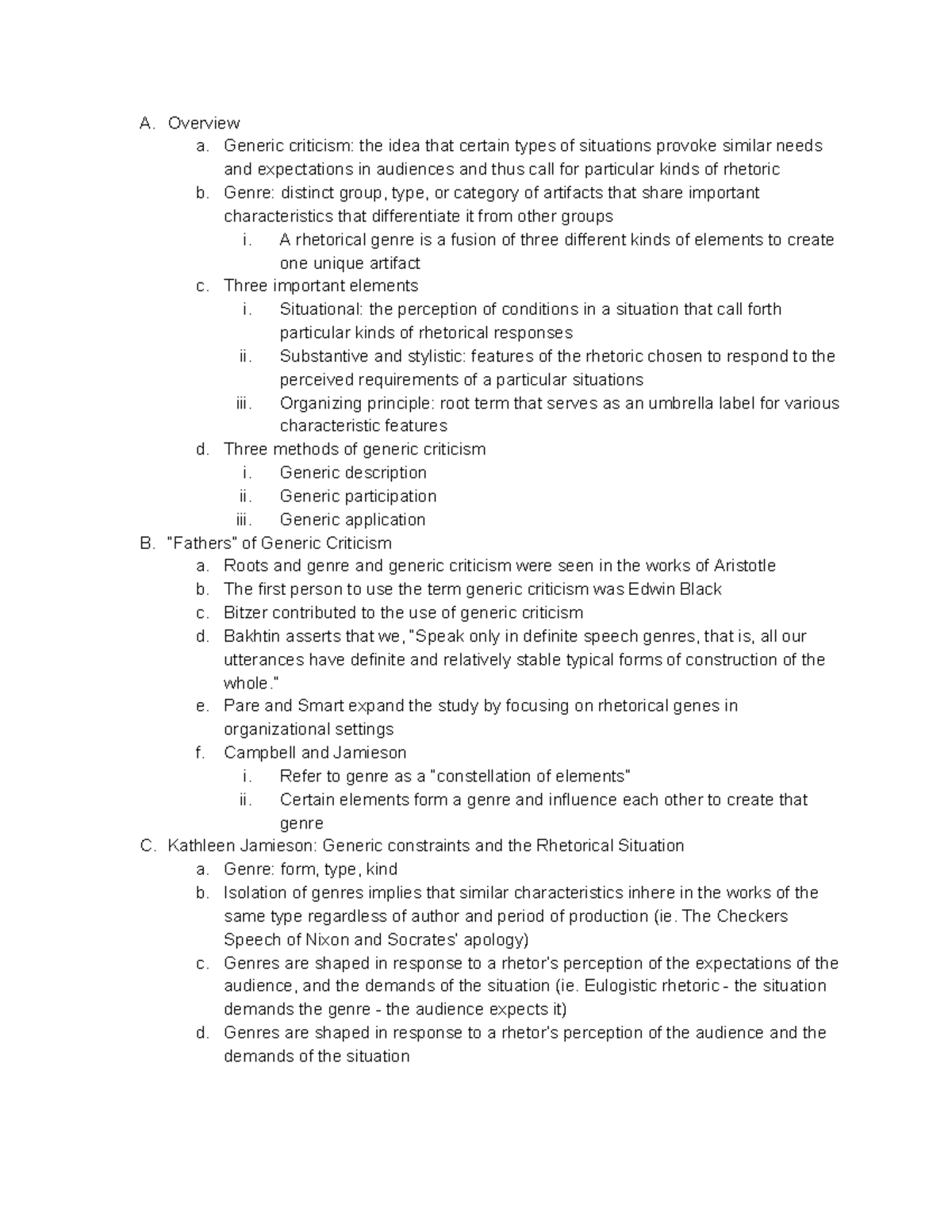 COMM 662 - Generic Criticism - A. Overview a. Generic criticism: the ...