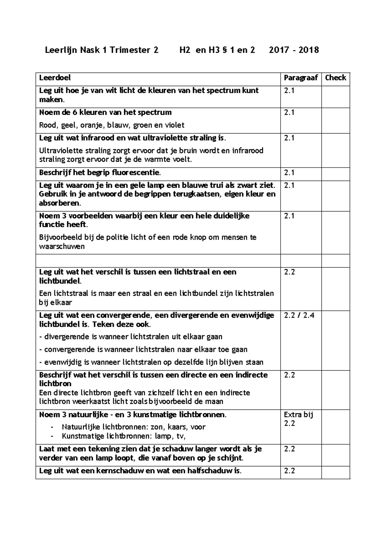 Leerlijn nask H2 licht - Leerlijn Nask 1 Trimester 2 H2 en H3 § 1 en 2 ...