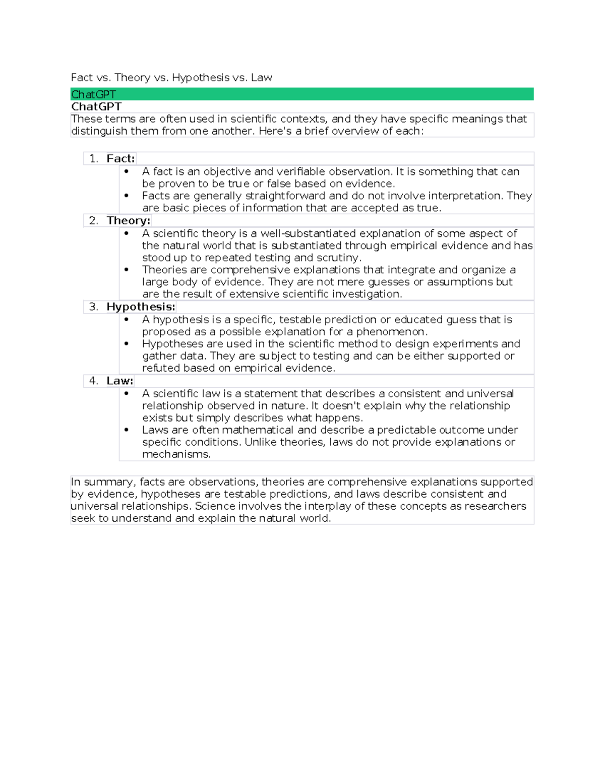 7 - Summary Introduction to Cell Biology - Fact vs. Theory vs ...