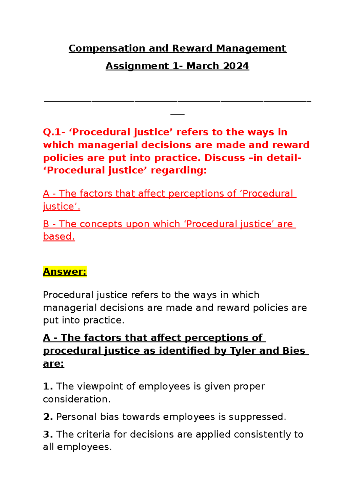 Assignment 1 - Compensation and Reward - Compensation and Reward ...