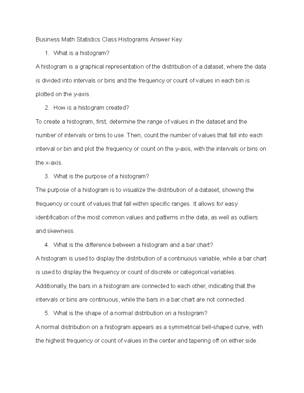 Business Math Statistics Class Histograms Answer Key - What is a ...