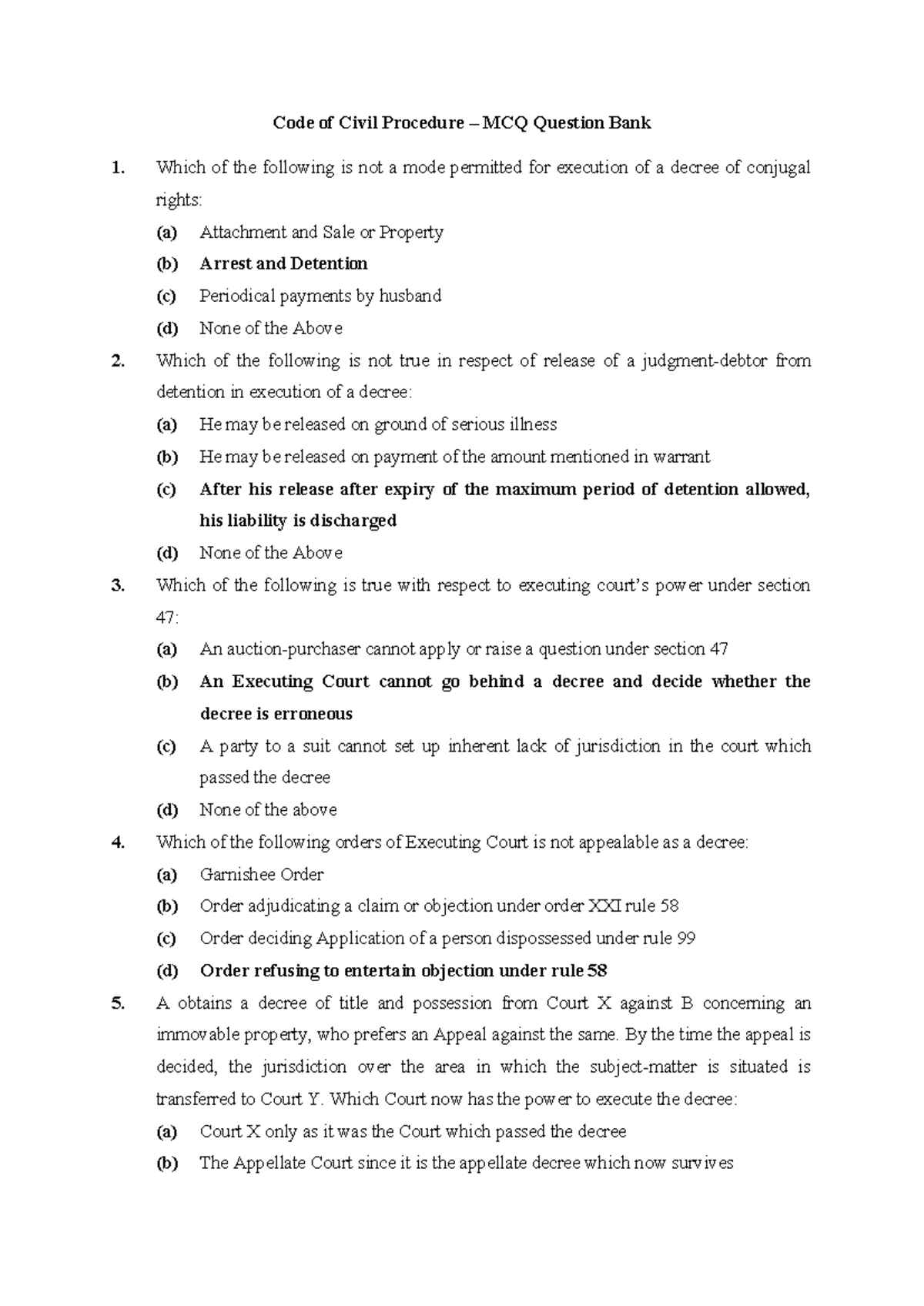 Ilide - cpc mcq - Code of Civil Procedure – MCQ Question Bank Which of the following is not a ...
