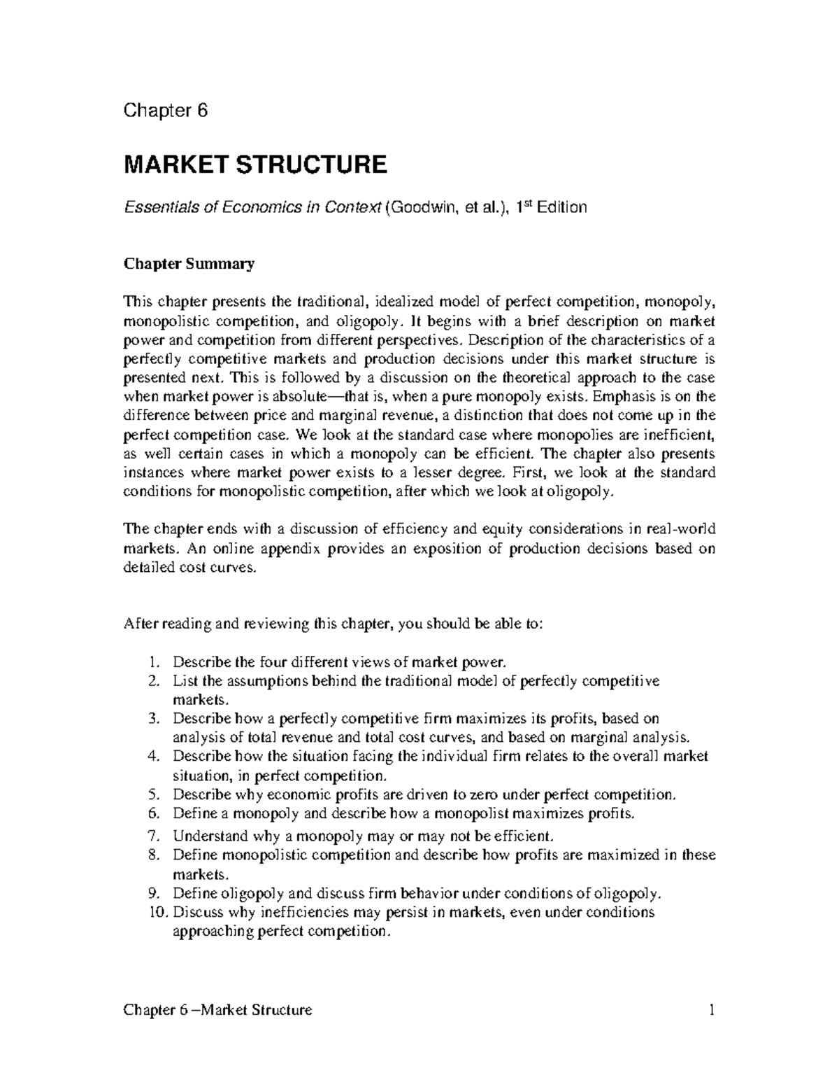 topic 7 market structure exercise - Chapter 6 MARKET STRUCTURE ...